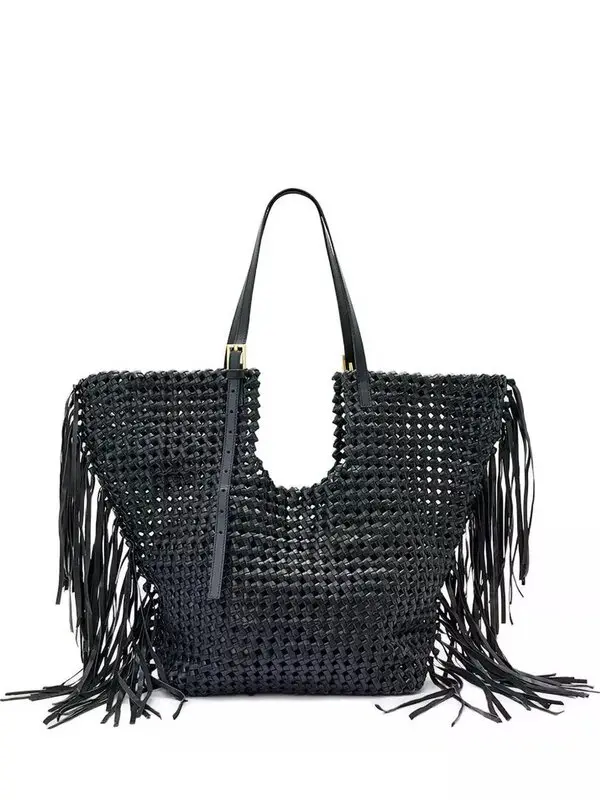 ALLSAINTS Woven Leather Fringe Tote - Black