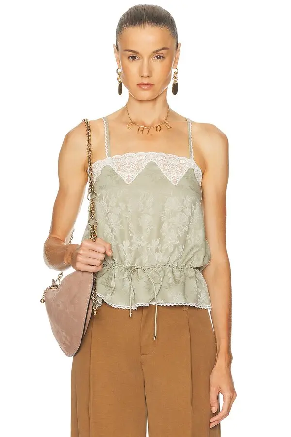 Chloé Silk Roses Jacquard Top - Clear Green