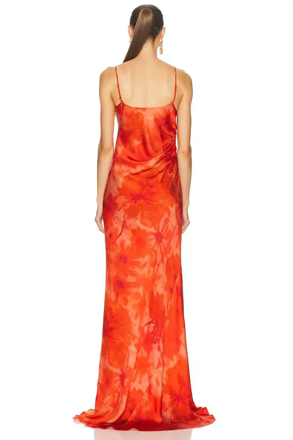 Alejandra Alonso Rojas Ruched Slip Gown - Red Print