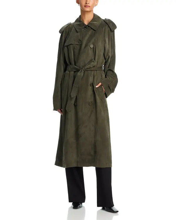 Helmut Lang Fluid Double Breasted Trench Coat - Dark Moss