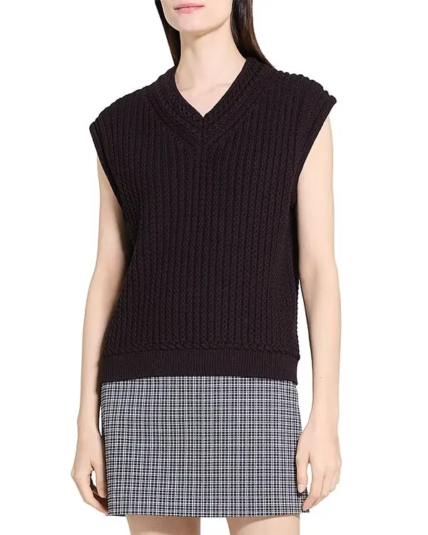 Theory Sleeveless Cotton Sweater Vest - Black