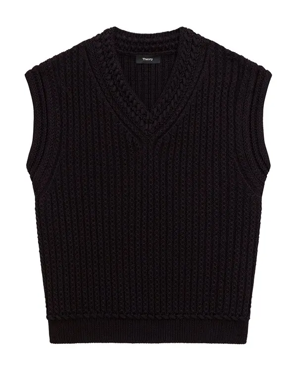 Theory Sleeveless Cotton Sweater Vest - Black