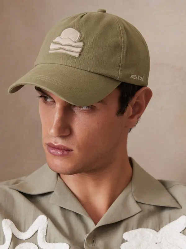 REISS Brava Sunset-embroidered Cap - Washed Sage