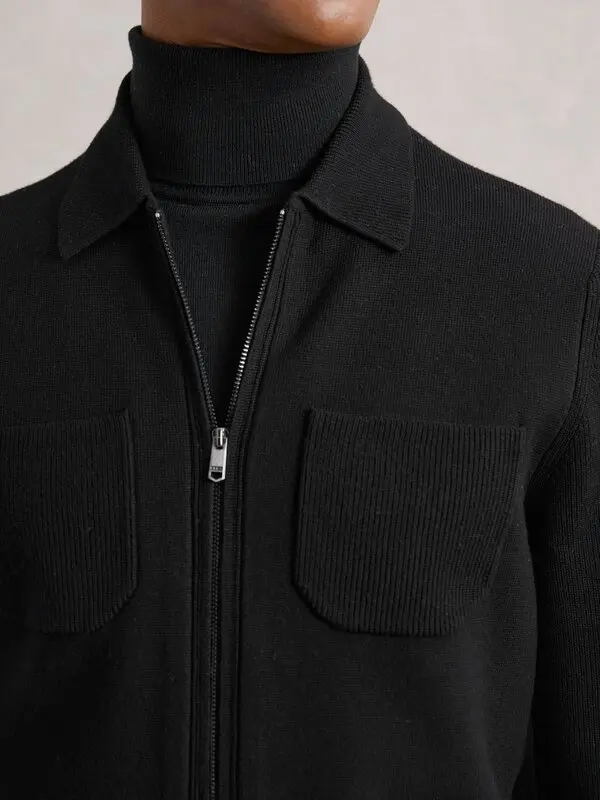 REISS Four-pocket Zip-through Cardigan - Black