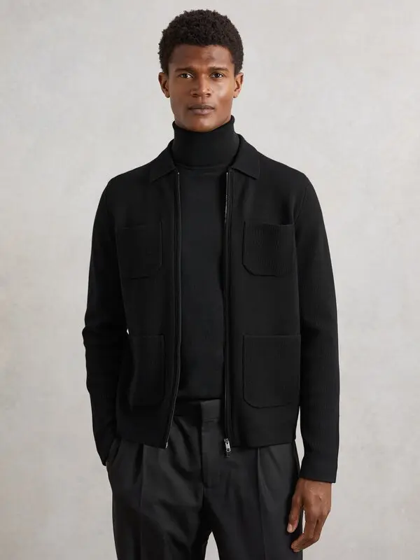 REISS Roberto Four-pocket Zip-through Cardigan - Black