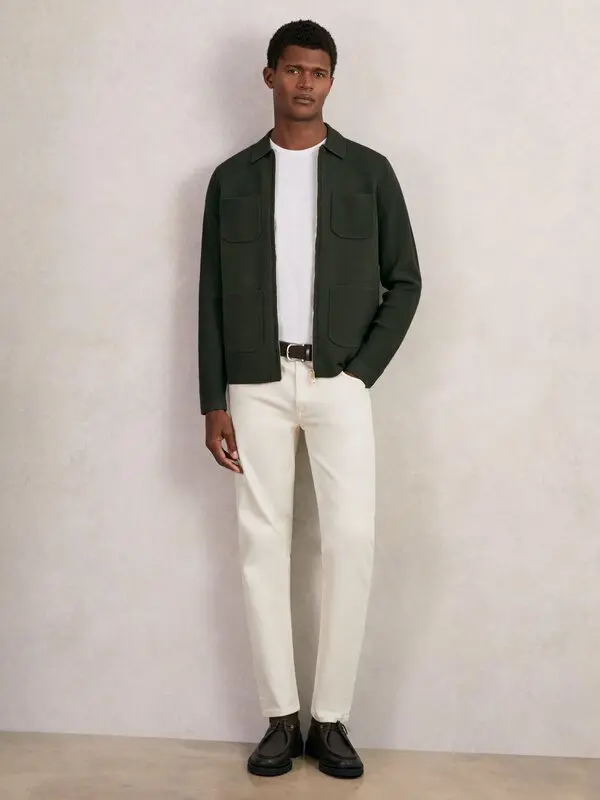 REISS Four-pocket Zip-through Cardigan - Forest Green
