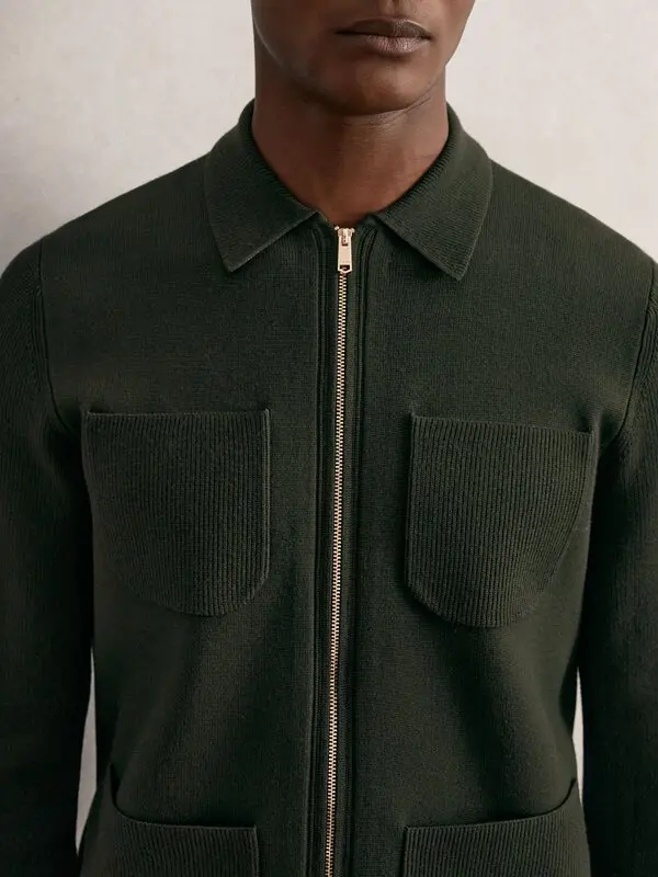 REISS Four-pocket Zip-through Cardigan - Forest Green