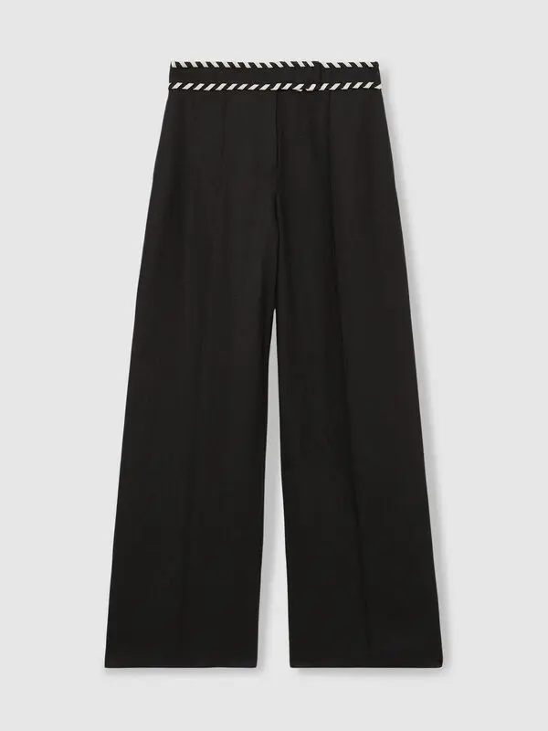 REISS Fawn Linen Wide-leg Whipstitch Trousers - Black