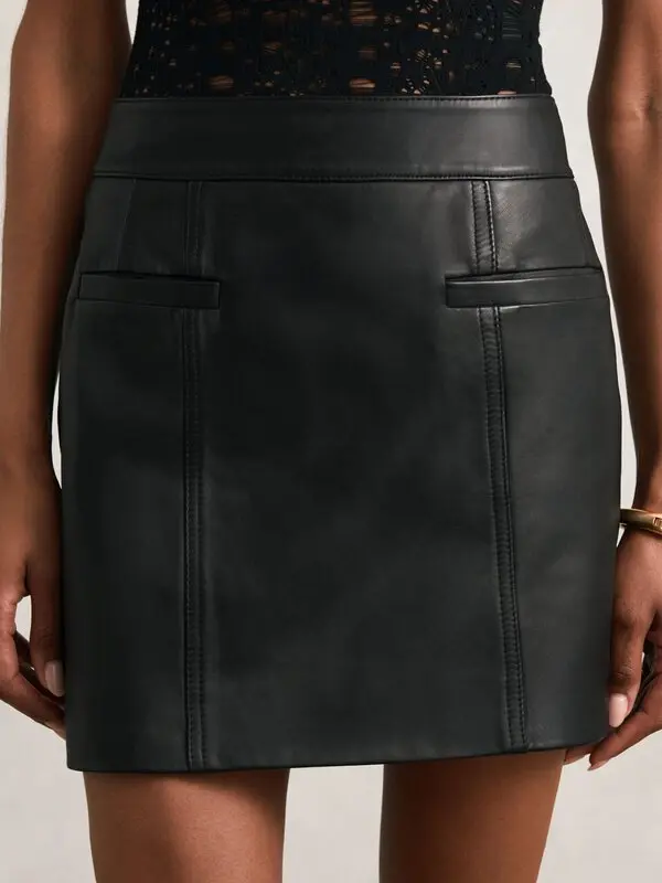 REISS Seema Leather Mini Skirt - Black