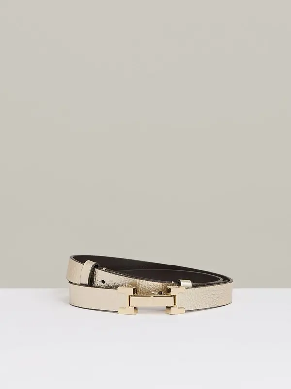 REISS Hayley Leather Belt With Hinge Detail - Gold