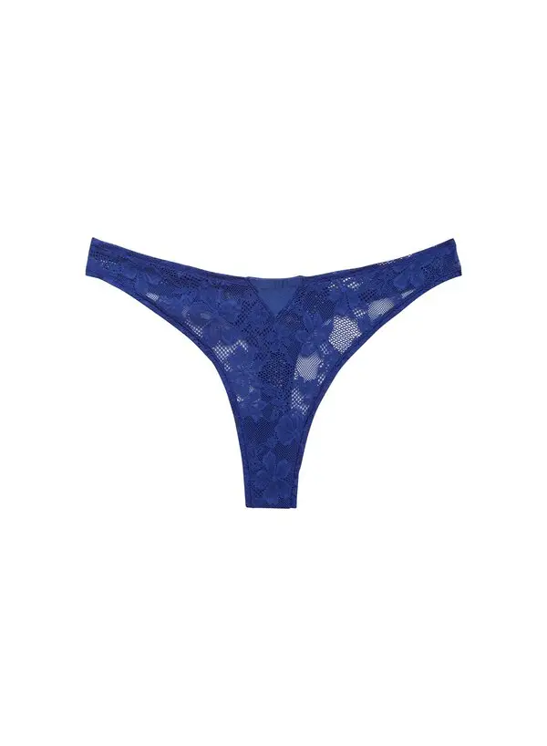 Fleur Du Mal Le Stretch Lace Thong - Starry Blue