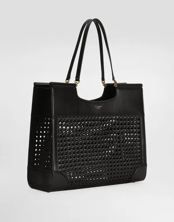 Dolce & Gabbana Shopping Sicily Straw And Calfskin Weave Bag