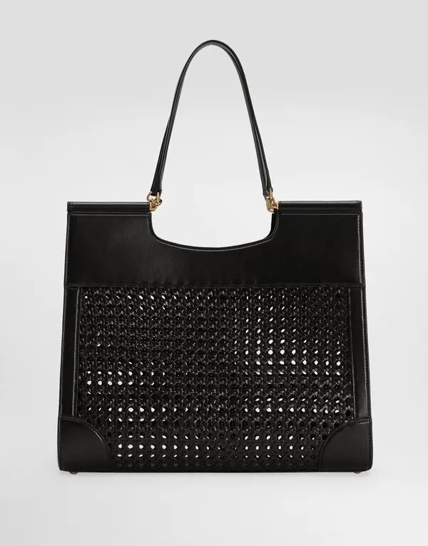 Dolce & Gabbana Shopping Sicily Straw And Calfskin Weave Bag
