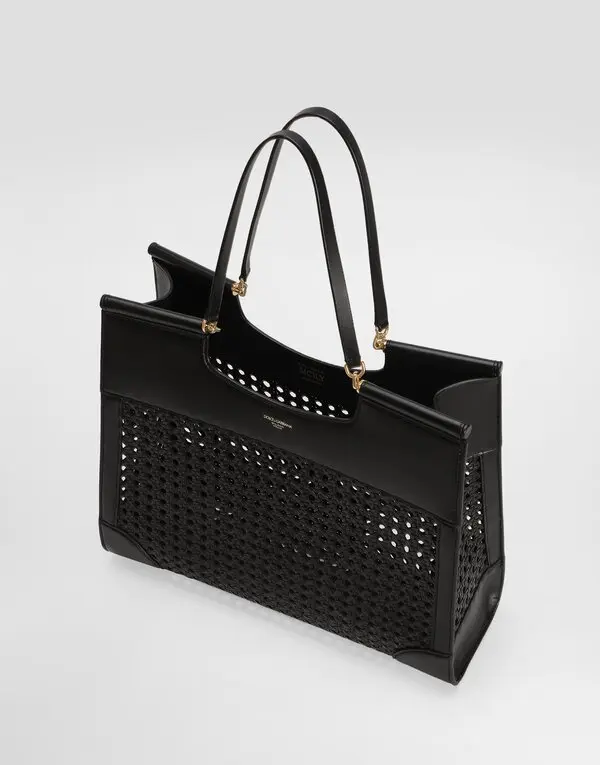Dolce & Gabbana Shopping Sicily Straw And Calfskin Weave Bag