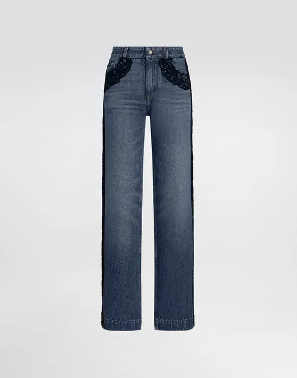 Dolce & Gabbana Denim Trousers With Macramé Lace Appliqu