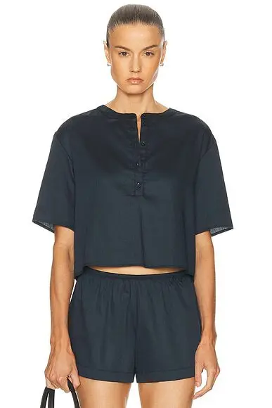 LESET Yoko Short Sleeve Henley Top