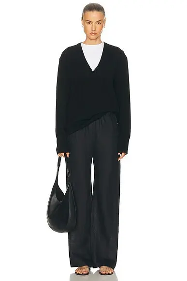 TOTEME Cashmere V-neck Knit Sweater - Black