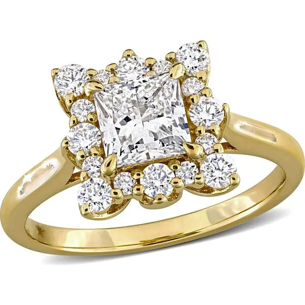 JULIANNA B. 1-1/2 Ctw Lab-grown Diamond Princess Halo Ring 14k - Yellow Gold