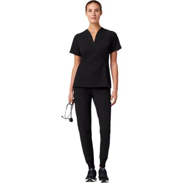 JAANUU Calix 2-pocket V-neck Scrub Top - Black