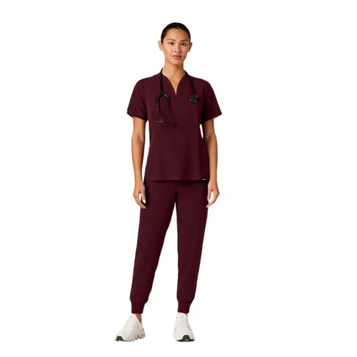 JAANUU Calix 2-pocket V-neck Scrub Top - Burgundy