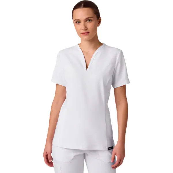 JAANUU Calix 2-pocket V-neck Scrub Top - White