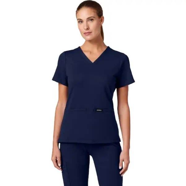 JAANUU Slim Knit V-neck Scrub Top - Midnight Navy