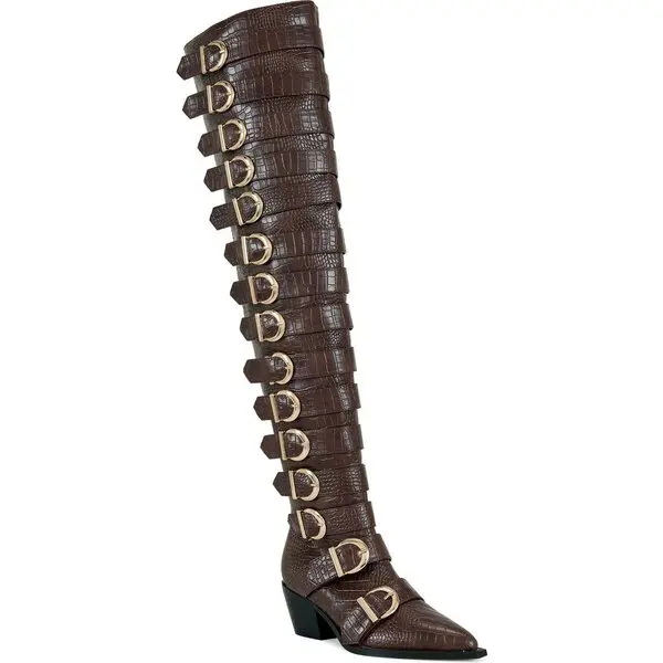 AZALEA WANG Braulia Buckle Over-the-knee Boots - Brown