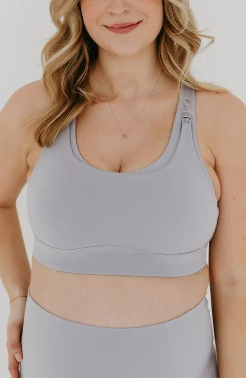 AXK High Impact Racer Back Maternity & Nursing Sports Bra With Easy-release Breastfeeding Clips - Light Grey