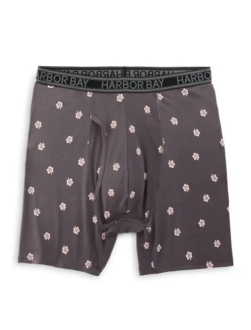 HARBOR BAY BY DXL Big & Tall Hibiscus Print Tech Boxer Briefs - Blackened Pearl
