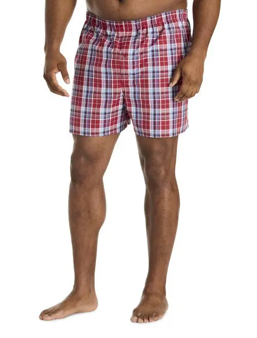 HARBOR BAY BY DXL Big & Tall 3-pack Plaid Woven Boxers - Rio Red