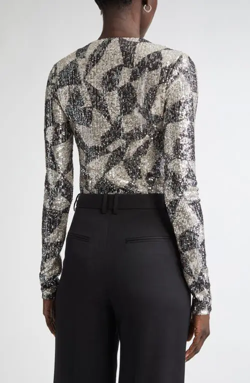 St. John Cubist Geometric Sequin Top