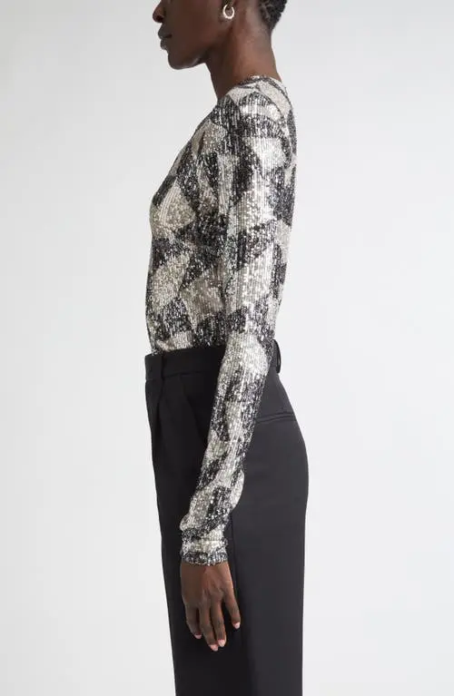 St. John Cubist Geometric Sequin Top