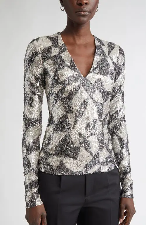 St. John Cubist Geometric Sequin Top