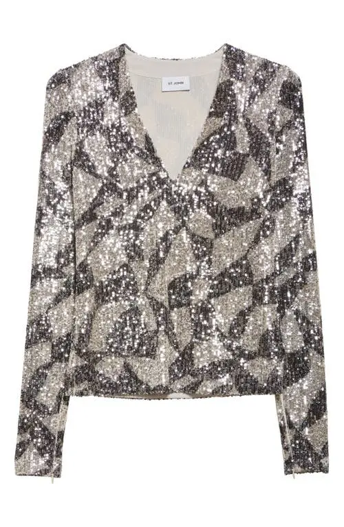 St. John Cubist Geometric Sequin Top