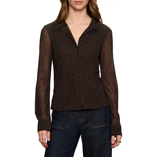 Sanctuary Mesh Button-down Shirt - Espresso Leopard
