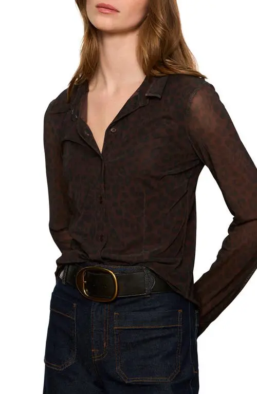 Sanctuary Mesh Button-down Shirt - Espresso Leopard