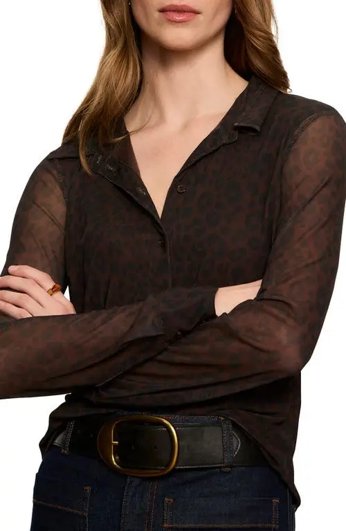 Sanctuary Mesh Button-down Shirt - Espresso Leopard