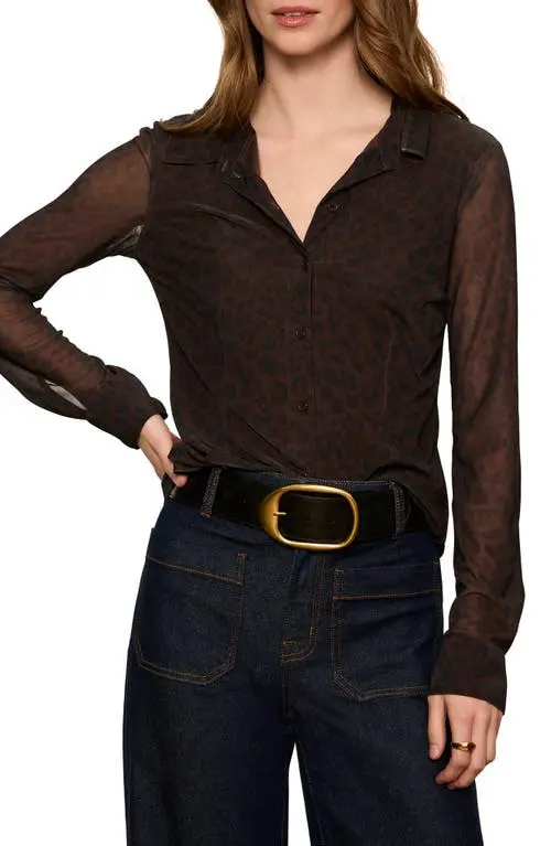 Sanctuary Mesh Button-down Shirt - Espresso Leopard