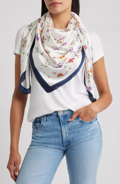 Tasha Floral Satin Scarf - Ivory Multi