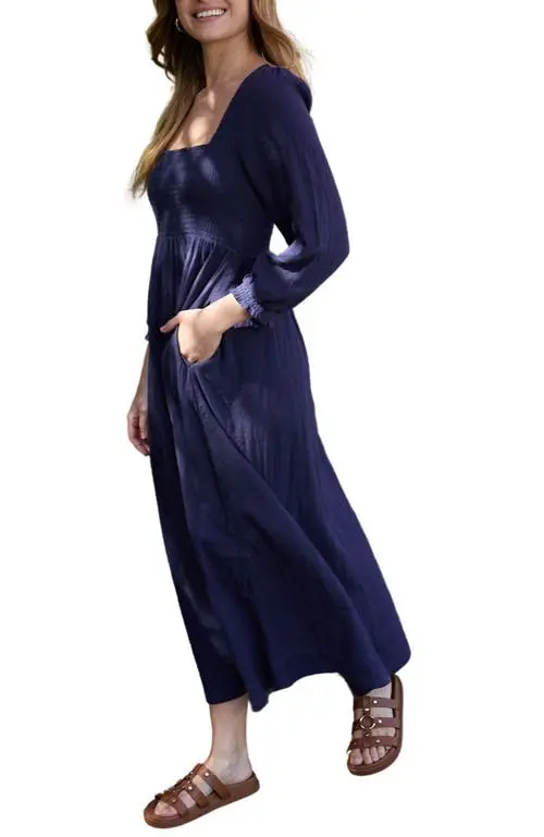 LILY AND LIONEL Pippa Shirred Bodice Maxi Dress - Navy