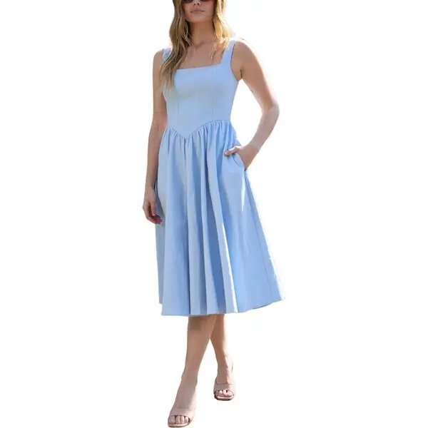 LILY AND LIONEL Hayley Corset Inspired Midi Dress - Blue