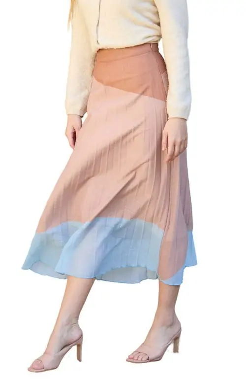 LILY AND LIONEL Ladbarn Colour Block Pleated Maxi Skirt - Orange