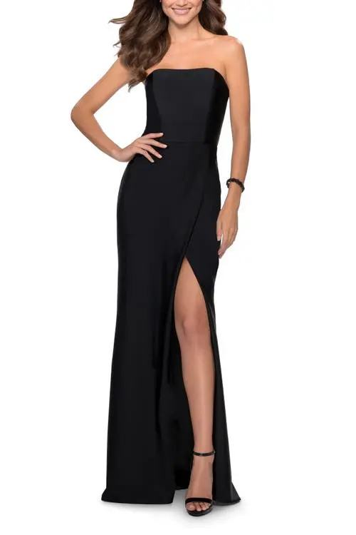 La Femme Strapless Gown With Criss-cross Back