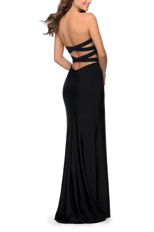 La Femme Strapless Gown With Criss-cross Back