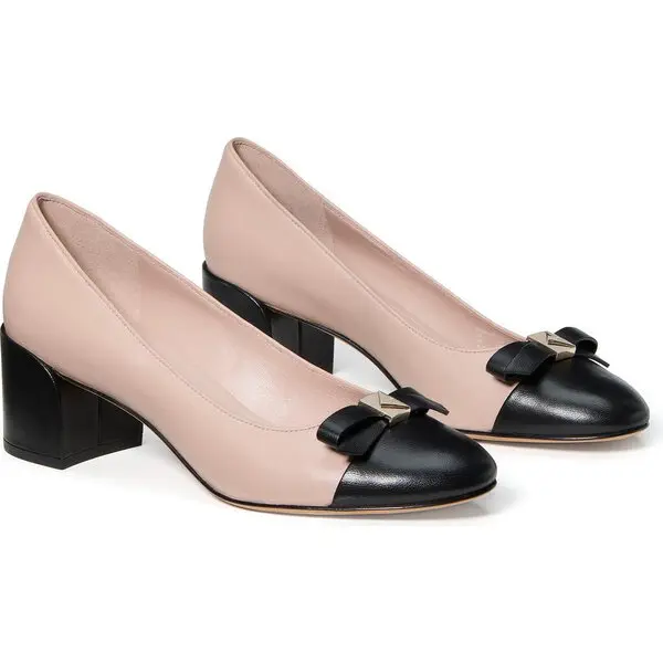 Kate Spade New York Deco Bow Ballet Cap Toe Pump - Pale Vellum/black