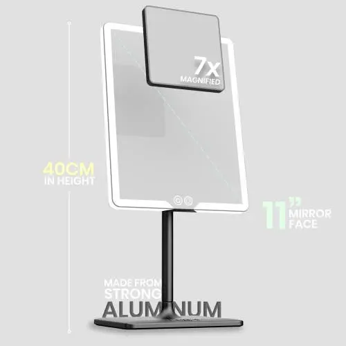 LUNA LONDON Orbit Mirror | Led Lighted Vanity Makeup Mirror With 7x Magnification - Phantom Black