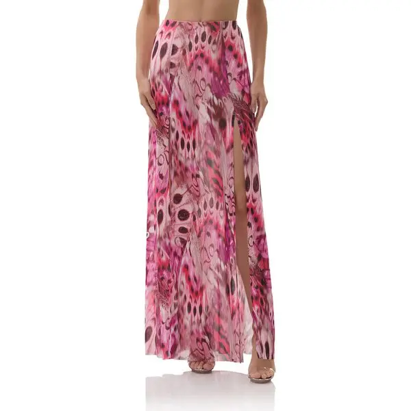 AFRM Batien Printed Mesh Maxi Skirt - Berry Butterfly