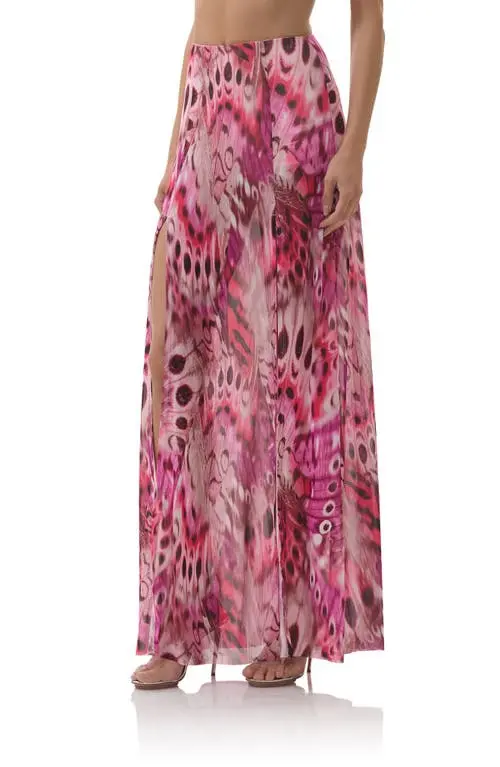 AFRM Batien Printed Mesh Maxi Skirt - Berry Butterfly