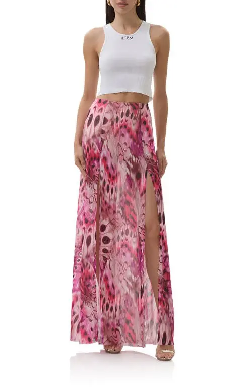 AFRM Batien Printed Mesh Maxi Skirt - Berry Butterfly