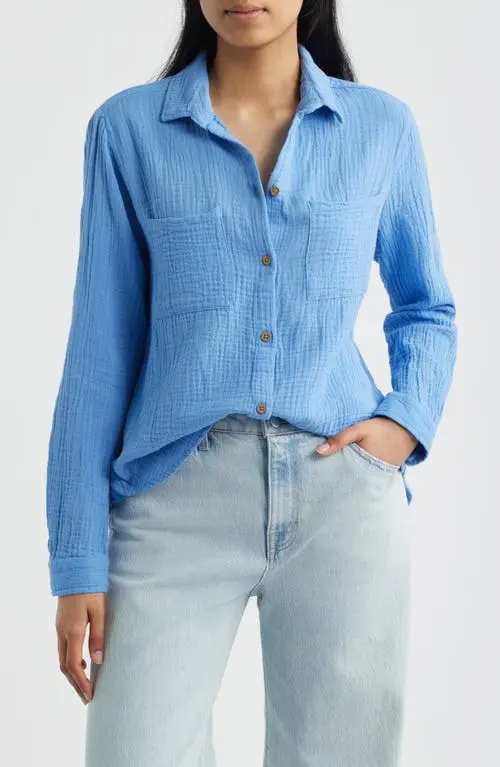 BEACHLUNCHLOUNGE Micaela Cotton Button-up Shirt - Bluejay